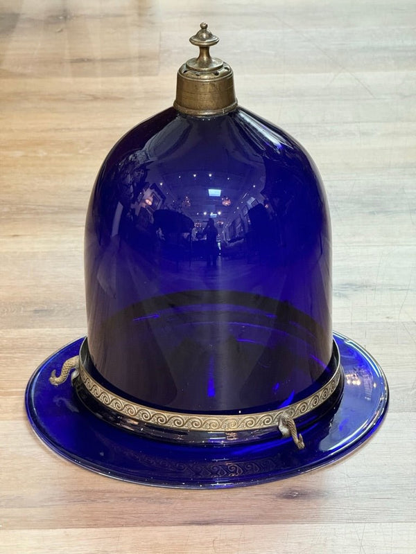 19th Century Anglo-Irish Regency hanging blue glass bell jar chandelie ...