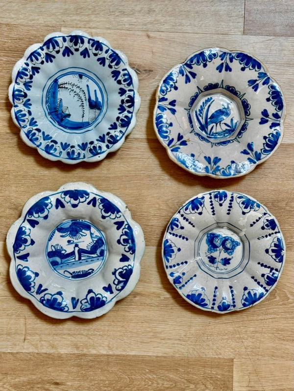 Four small and rare English delftware lobed dishes, London, ca. 1700 ...